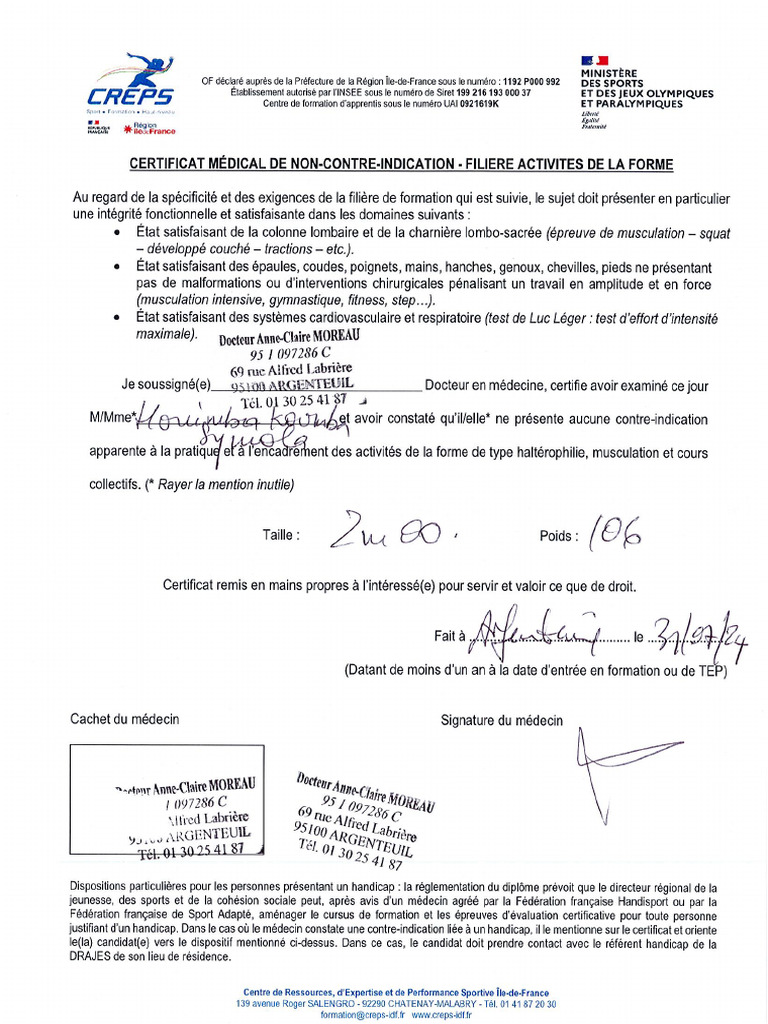 Certificat Médical Creps | PDF