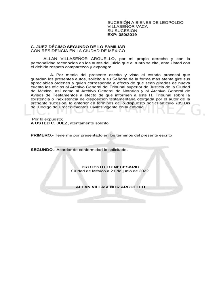 Solicitud de Sucesión de Leopoldo Villaseñor | PDF