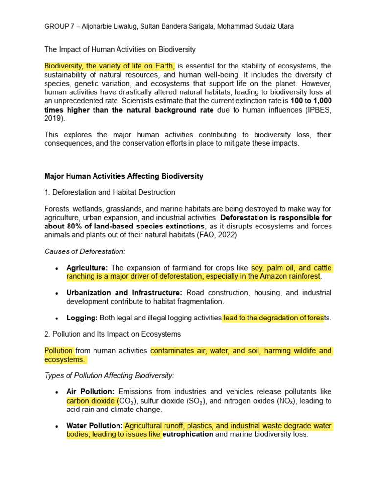 Lesson 7 - The Impact of Human Activities On Biodiversity (Group 7 ...