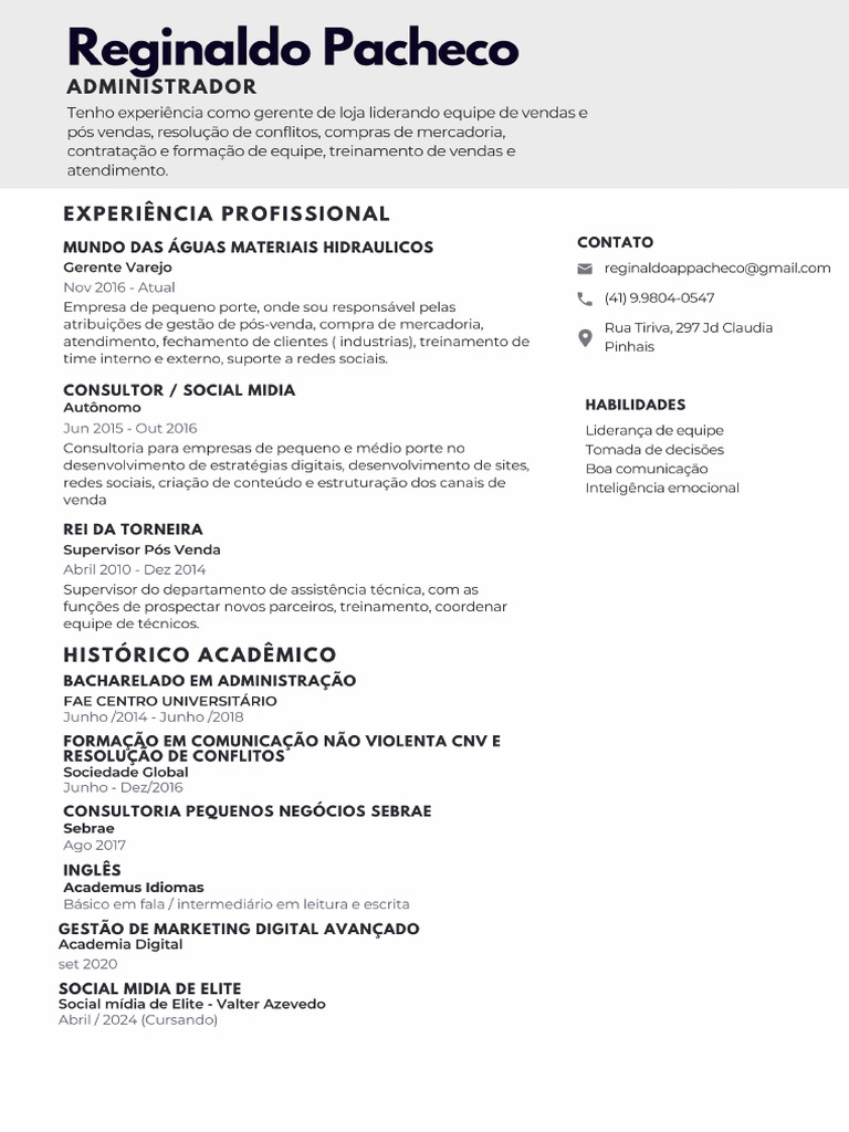 Reginaldo Pacheco Curriculo | PDF