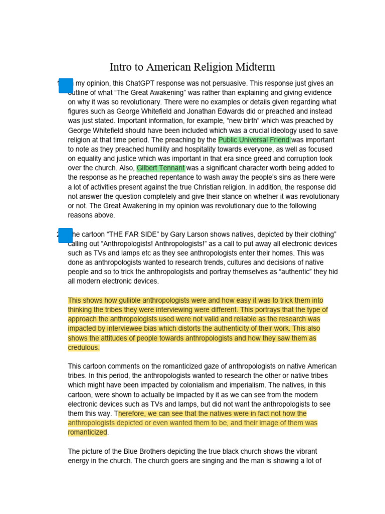 Annotated-Intro To American Religion Midterm-2 | PDF