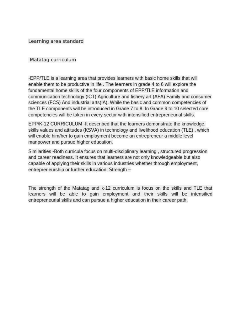 Learning Area Standard | PDF