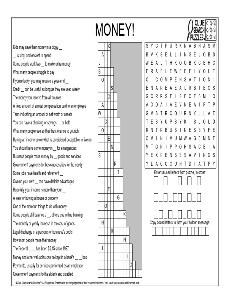 FreeFinancialLiteracyWorksheetsActivityCrosswordsWordSearchNoPrep 1 ...