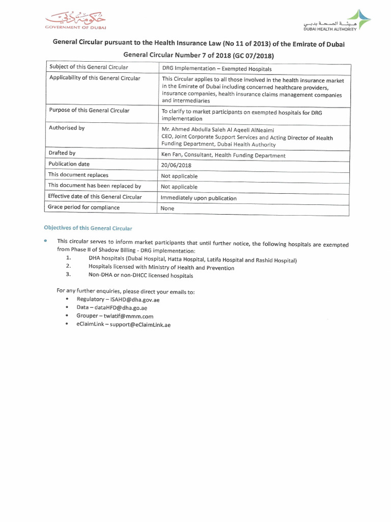eClaimLink General Circular GC07 2018 - DRG Implementation - Exempted ...