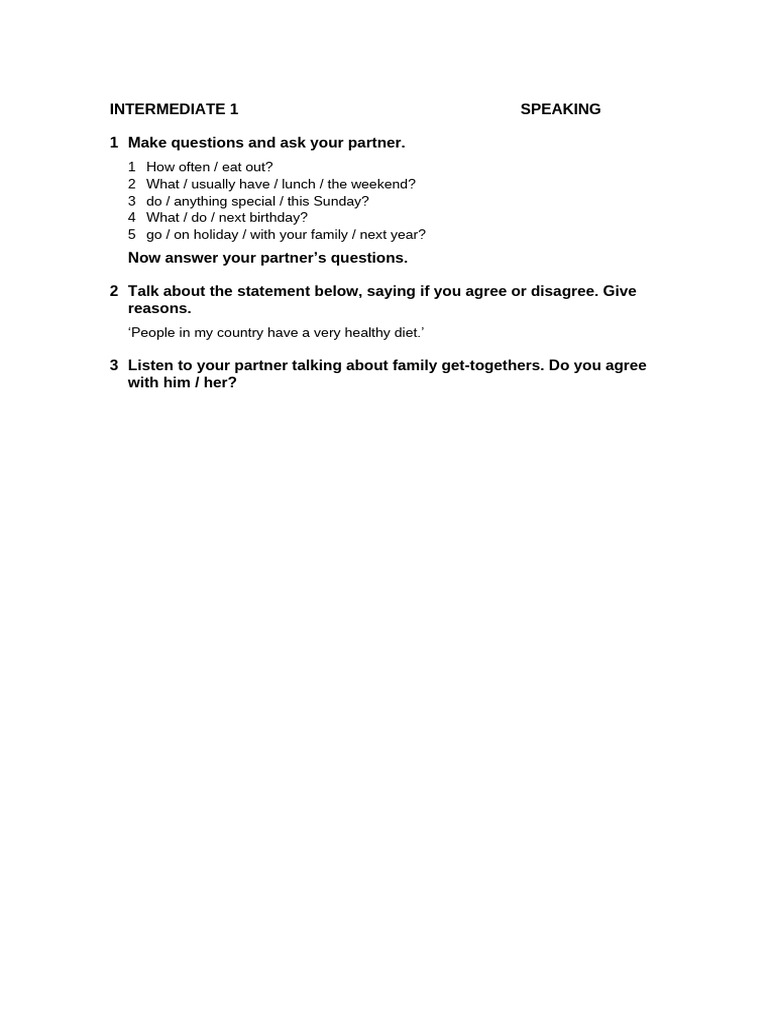 Intermediate Speaking Practice Questions | PDF