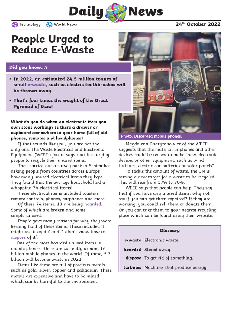 2022.10.24 - News & Reading Comprehension | PDF | Electronic Waste ...
