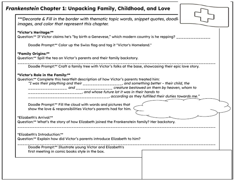 Frankenstein Doodle Notes Study Guide Ch1 | PDF