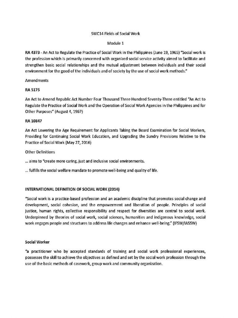 fields of social work handouts | PDF