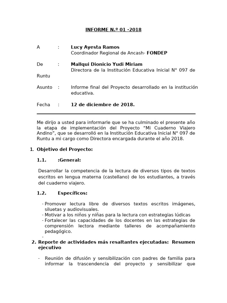 Informe Final 097 Runtu Inicial | PDF | Pedagogía | Cognición