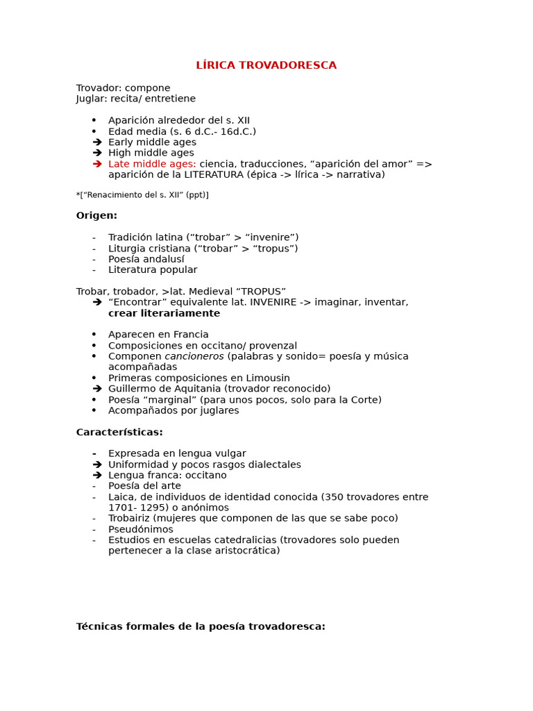 Lírica Trovadoresca | PDF