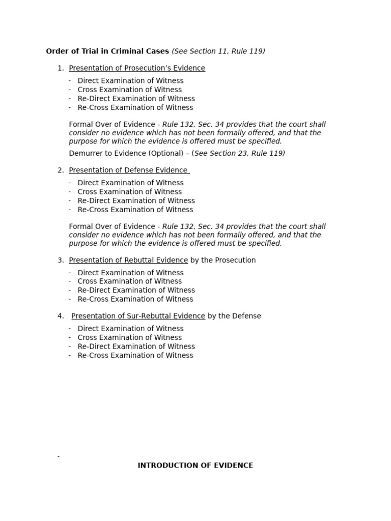 Order of Trial in Criminal Cases | PDF | Witness | Testimony