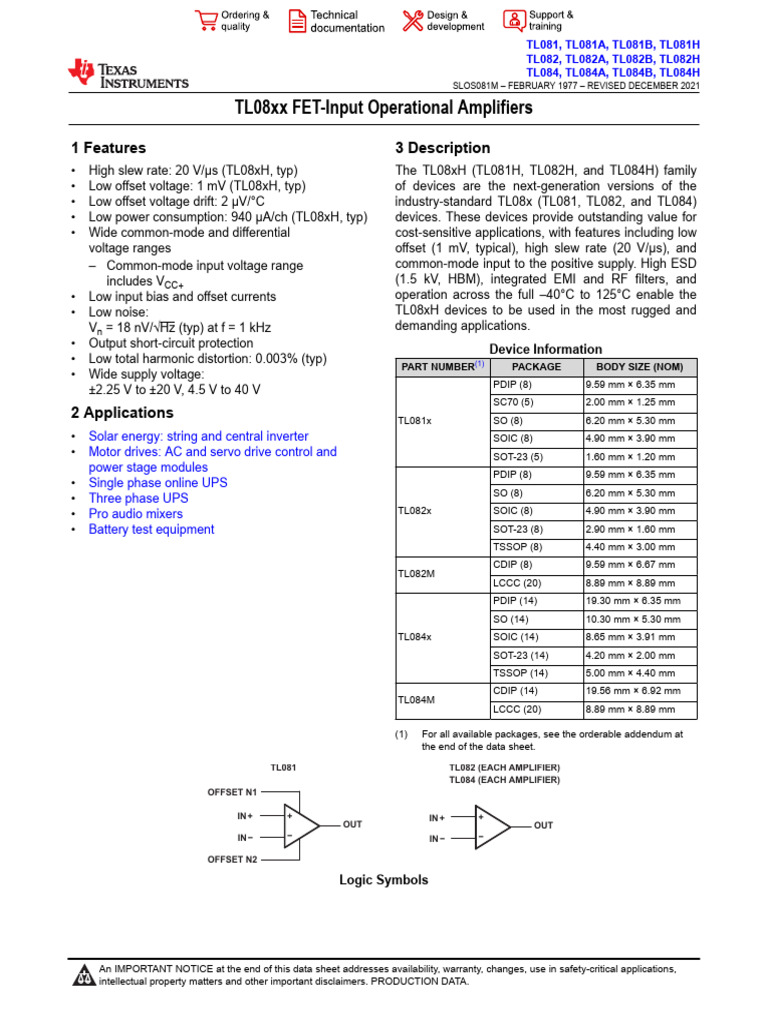 tl084 | PDF | Electrostatic Discharge | Electrical Components