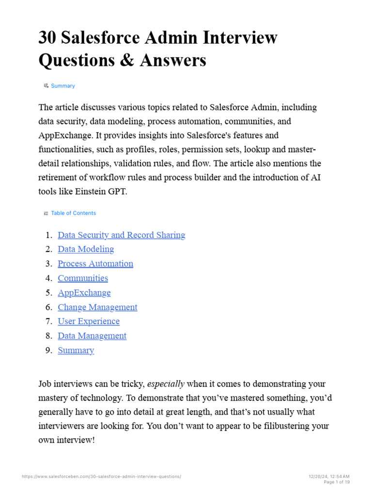 30 Salesforce Admin Interview Questions Answers Salesforce Ben | PDF | Artificial Intelligence ...
