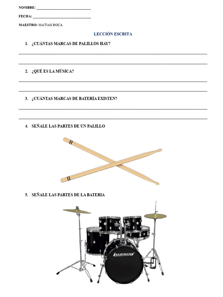 Partes de la Batería y Palillos | PDF