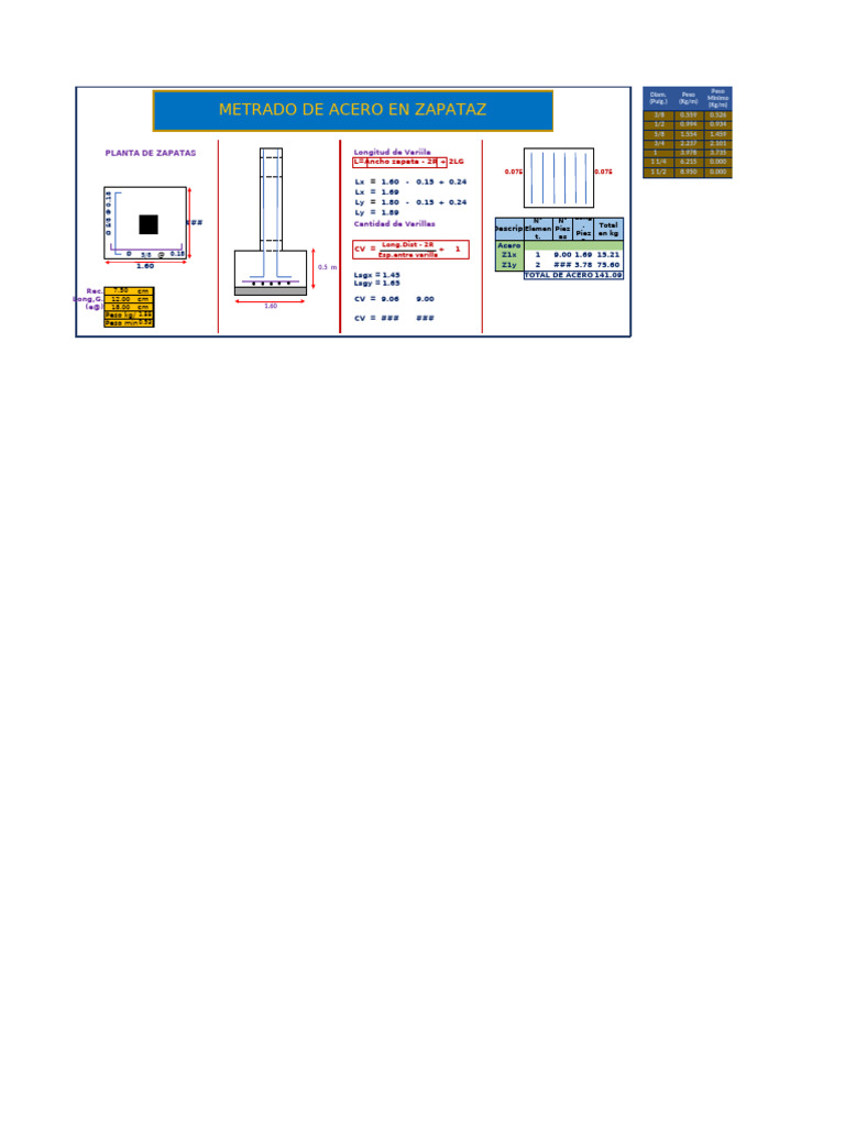 Metrado de Acero en Zapatas | PDF | Ingeniero civil | Elementos arquitectónicos