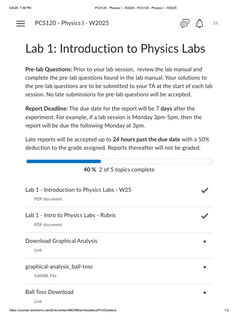 PCS120 - Physics I - W2025 - PCS120 - Physics I - W2025 | PDF
