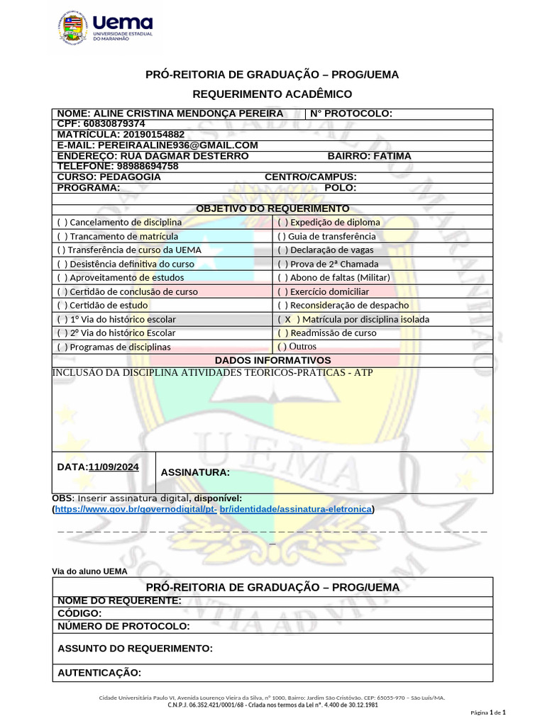 Novo Requerimento Aluno | PDF