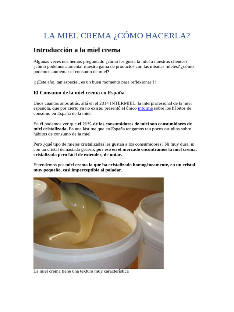 Cómo Hacer Miel Crema: Guía Práctica | PDF | Cristalización | Miel