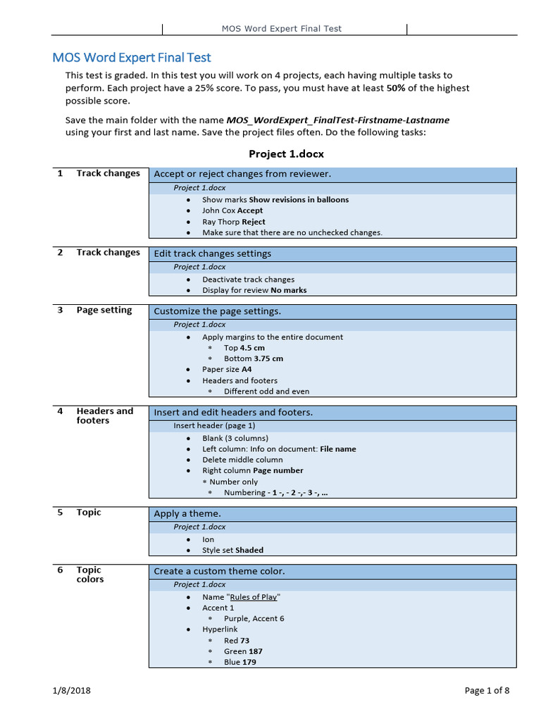 MOS WordExpert FinalTest Instructions | PDF | Page Layout | Hyperlink
