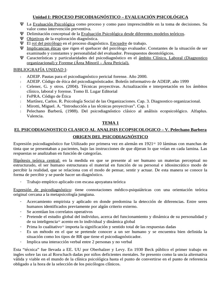 Resumen Evaluación y Diagnóstico I - Final | PDF | Sicología | Evaluación