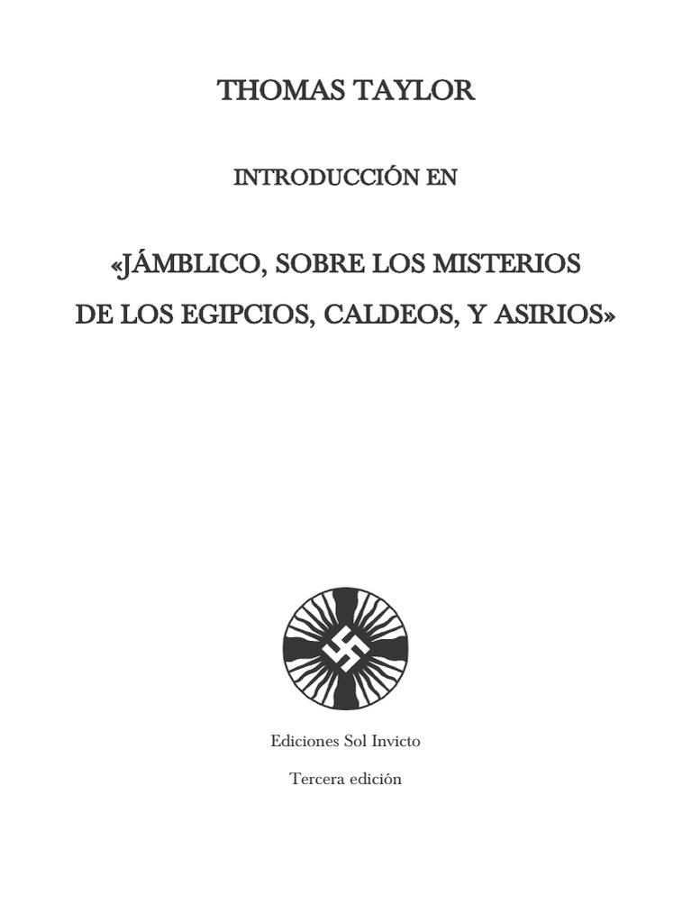 Introducción en Jámblico - Thomas Taylor - 3°, 2024 - Sol Invicto ...