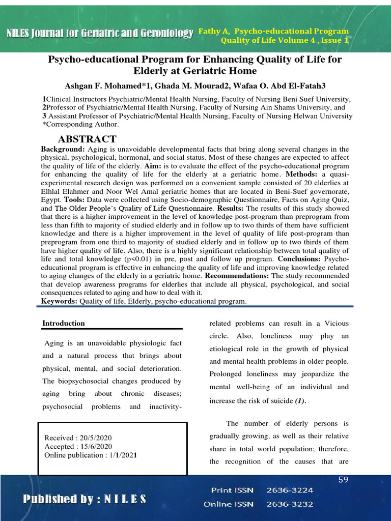 Psycho-Educational Program for Elderly QOL | PDF | Psychology ...