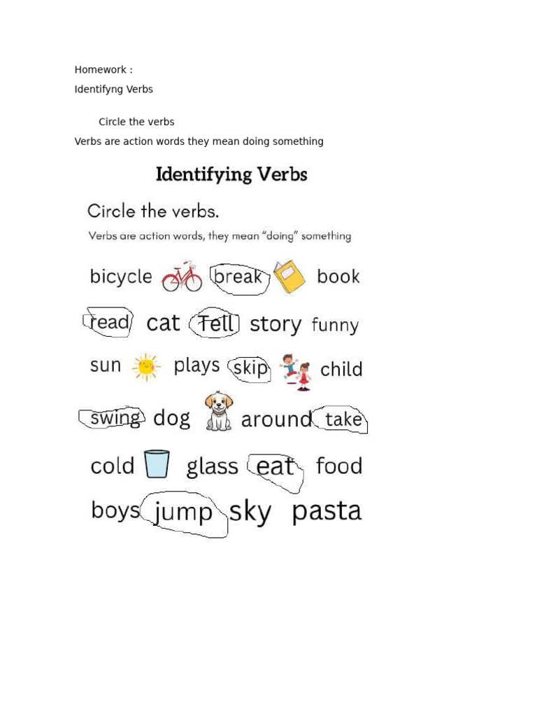 Identifying Action Verbs in Homework | PDF