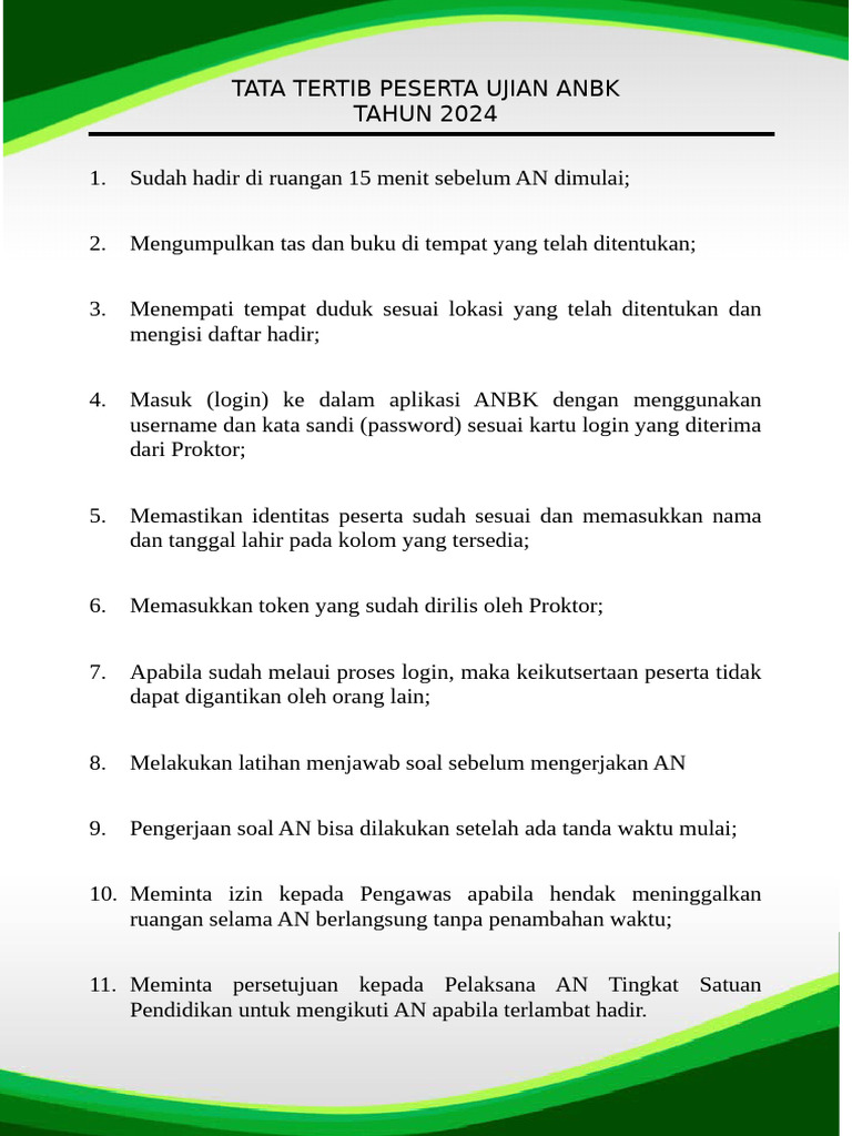 TATA TERTIB PESERTA UJIAN ANBK | PDF