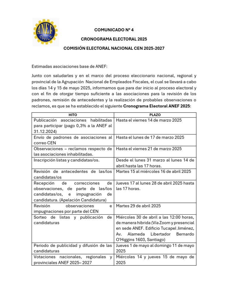 Comunicado N°4 CEN | PDF | Gobierno | Eventos políticos
