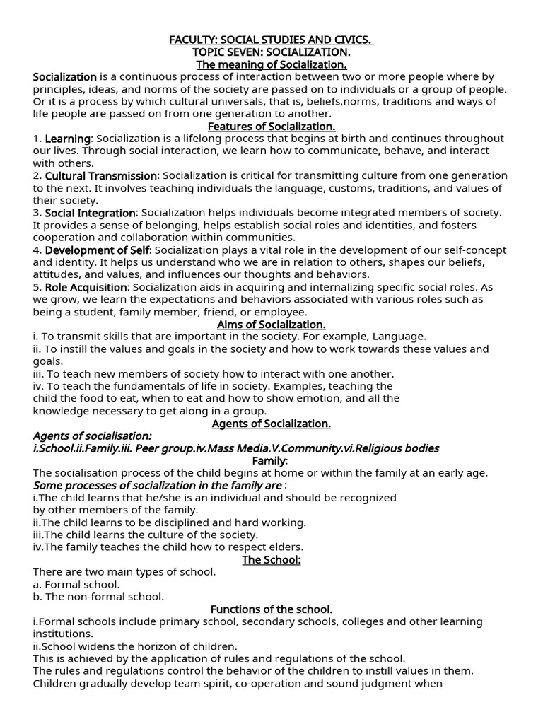 Social Studies and Civics Topic Seven and Eight | PDF | Socialization ...