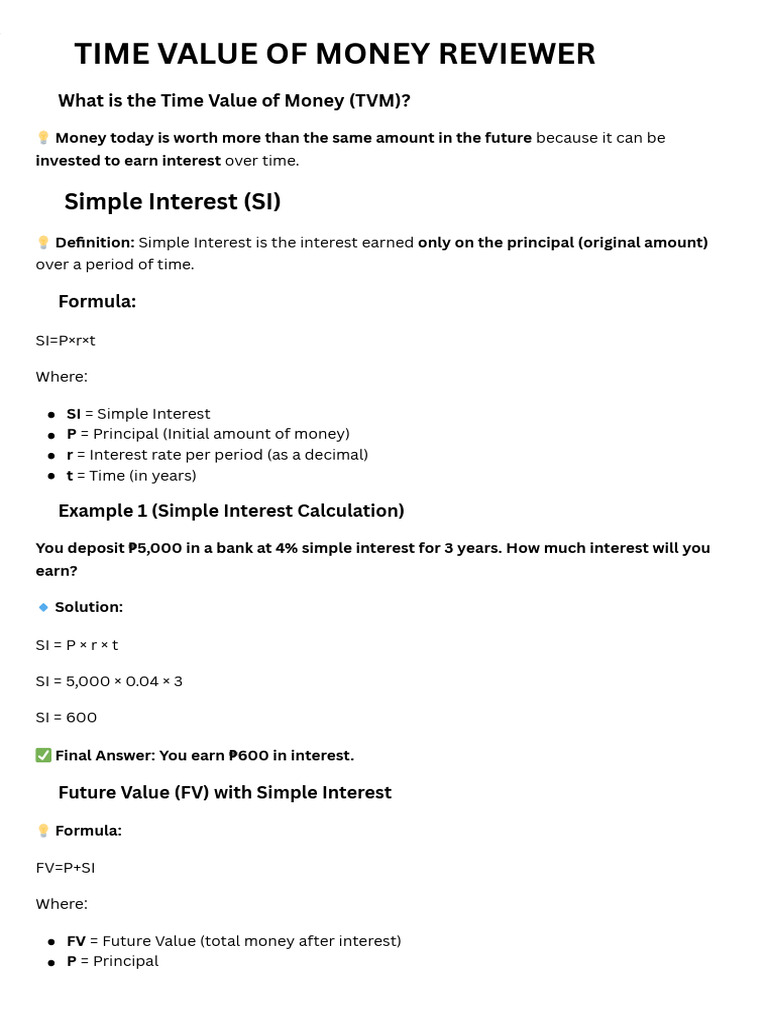 Time Value of Money Reviewer | PDF | Interest | Compound Interest