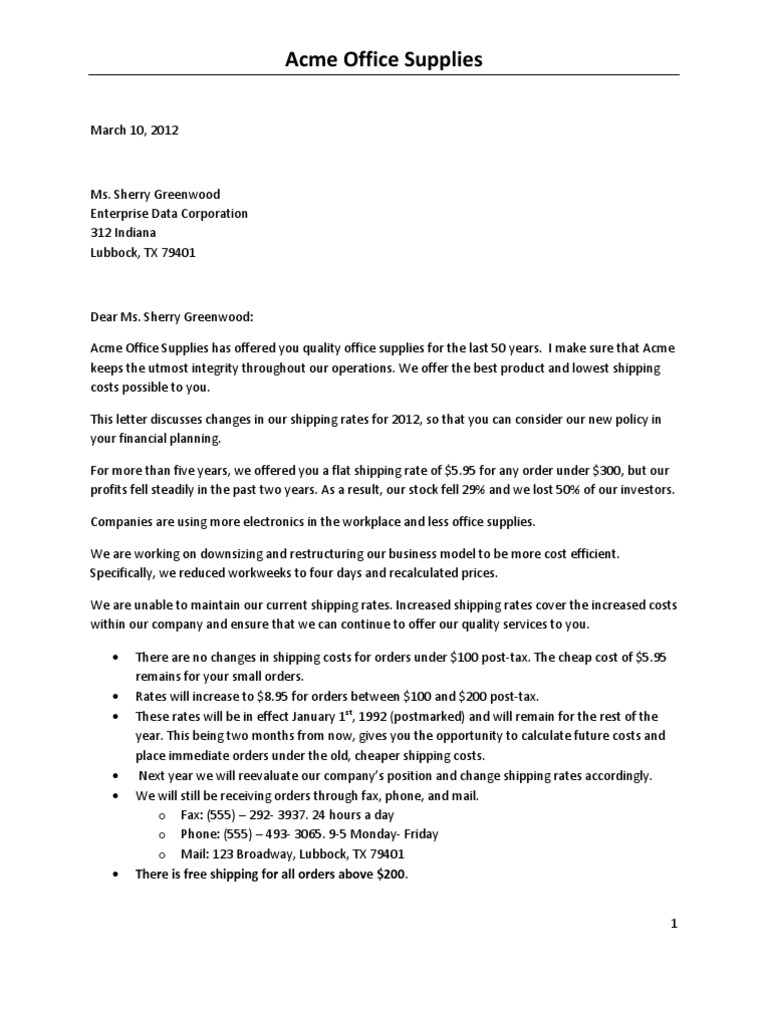 Shipping Increase Letter Report2 | PDF