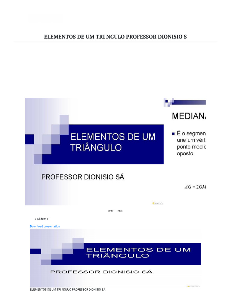 ELEMENTOS DE UM TRI NGULO PROFESSOR DIONISIO S | PDF
