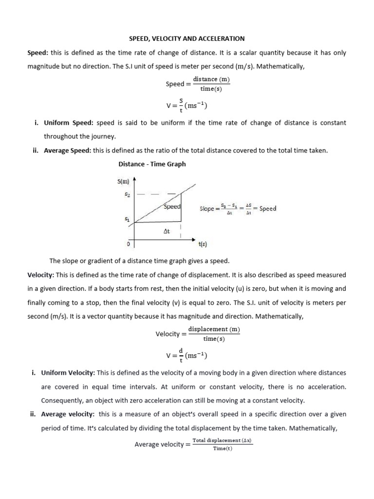 SPEED, VELOCITY AND ACCELERATION | PDF | Velocity | Acceleration