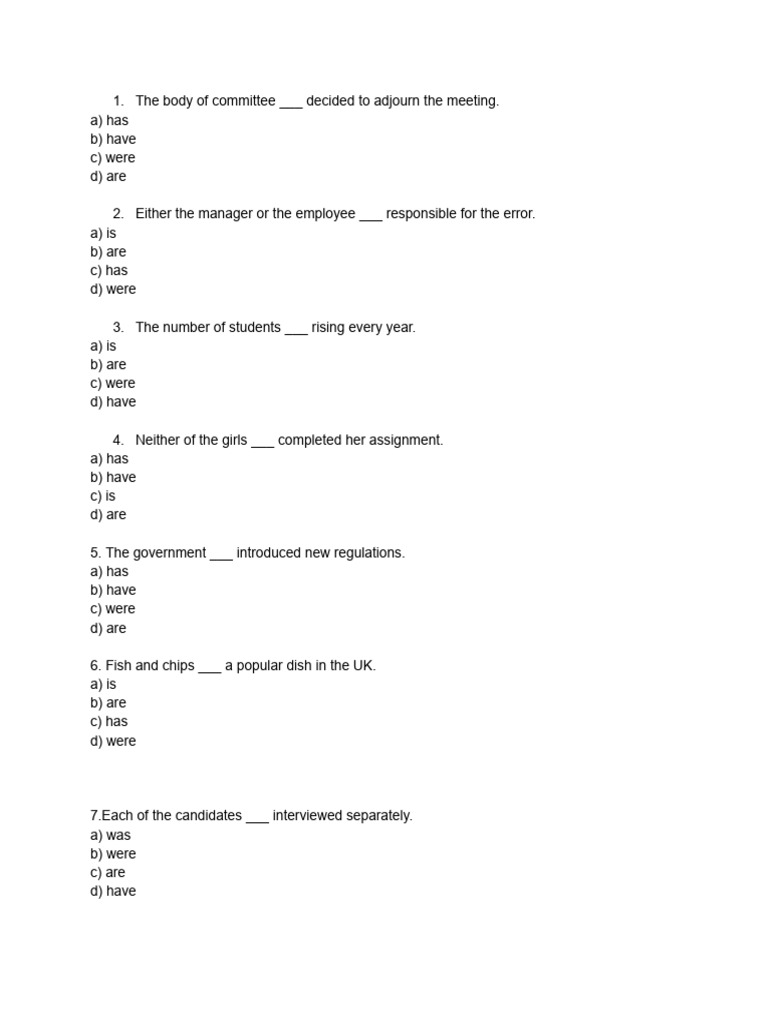 Questions On Rules of Concord | PDF