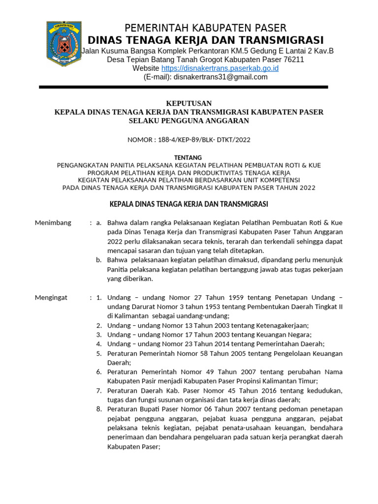 SK Peserta Dan Instruktur | PDF