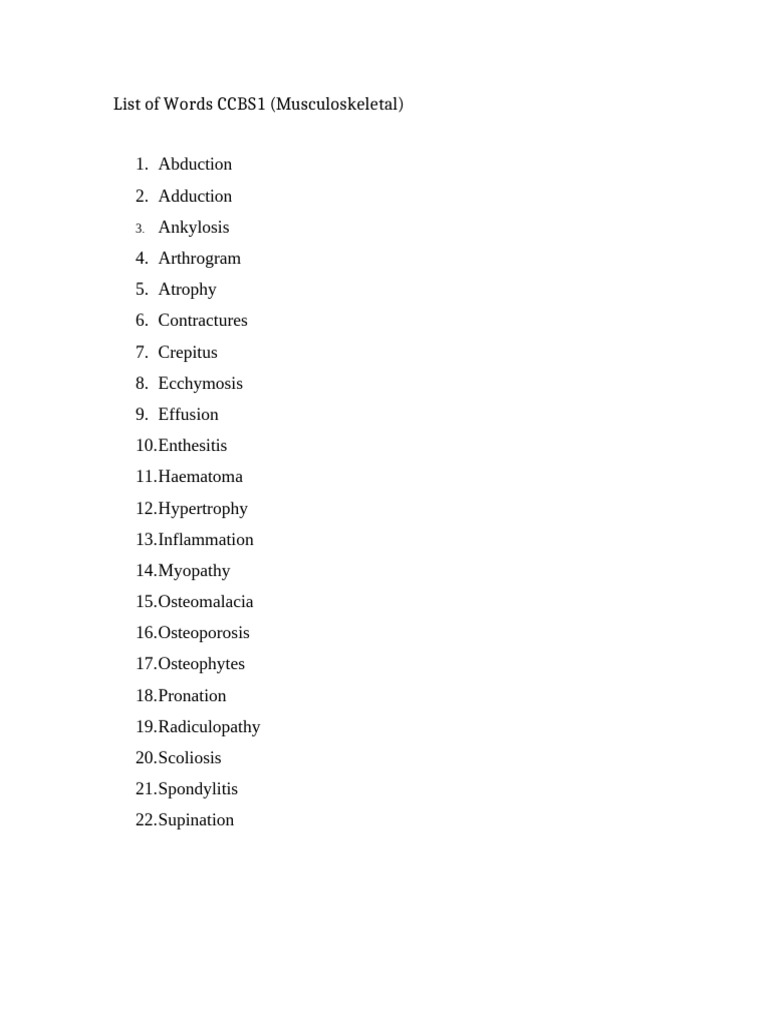 Musculoskeletal Terms Glossary | PDF
