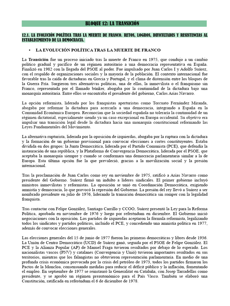 Transición Democrática En España 1975 1982 Pdf España Franquista