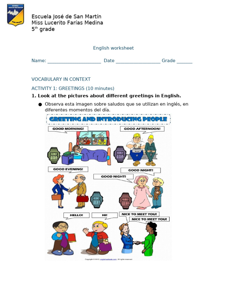 English Worksheet 5th Grade | PDF