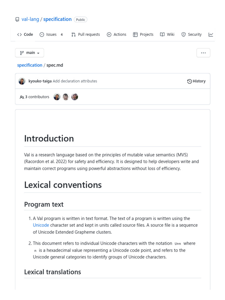 Specification - Spec - MD at Main Val-Lang - Specification | PDF | Scope (Computer Science ...