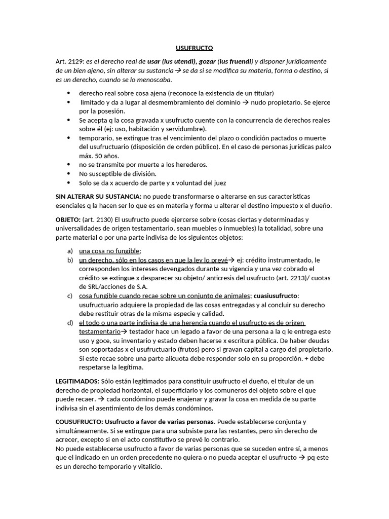 USUFRUCTO - Derechos Reales II | PDF | Propiedad | Ley de Propiedad