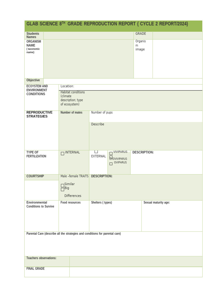 Glab Science 8TH Grade Reproduction Report | PDF