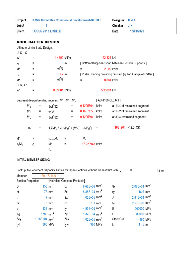 8 Mile Project BLDG 3 - ROOF STEEL RAFTER INITIAL SIZING | PDF