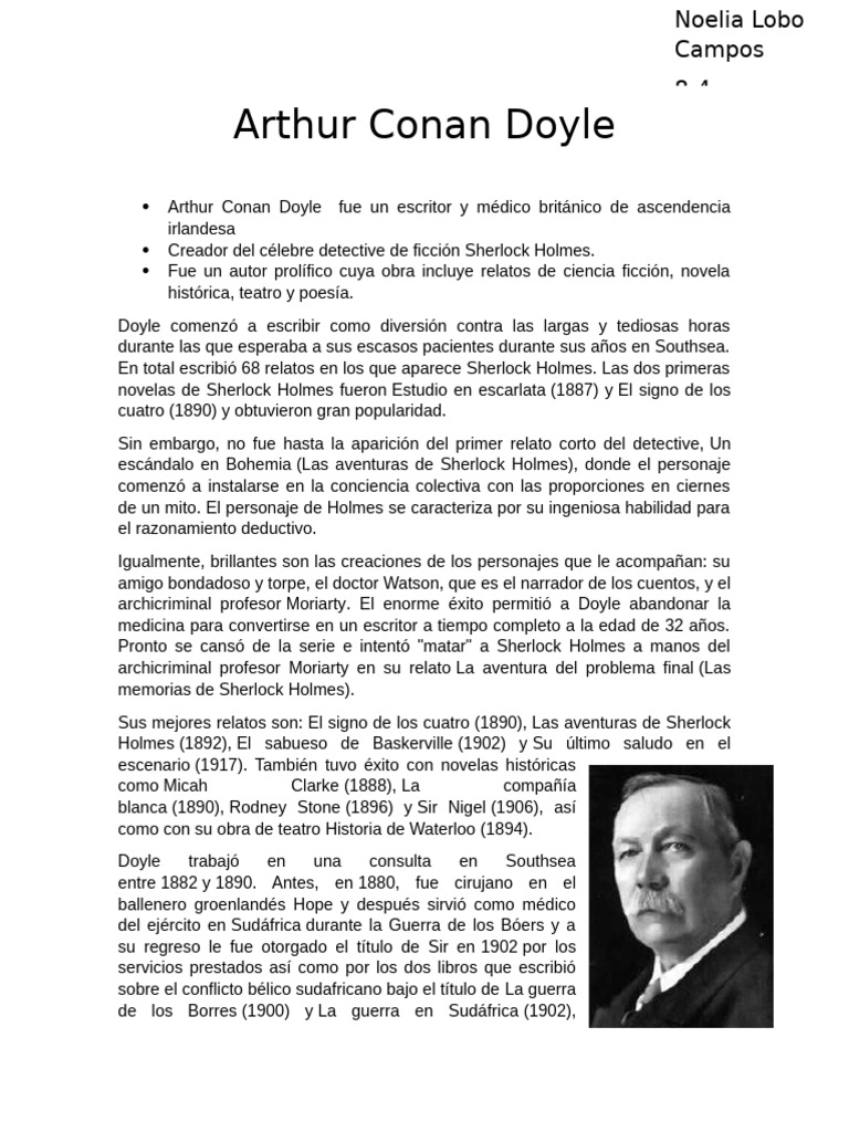 Biografía Arthur Conan Doyle | PDF | Sherlock Holmes | Arthur Conan Doyle