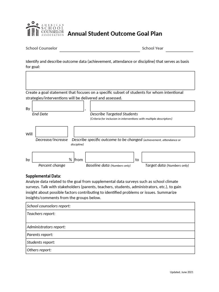 ASCA Annual Student Outcome Goals | PDF | Goal | School Counselor