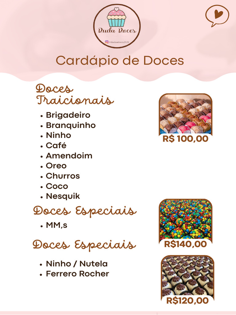 Cardápio de Doces Especiais Duda | PDF