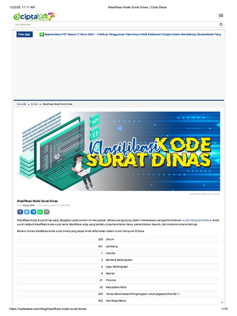 Klasifikasi Kode Surat Dinas Desa | PDF