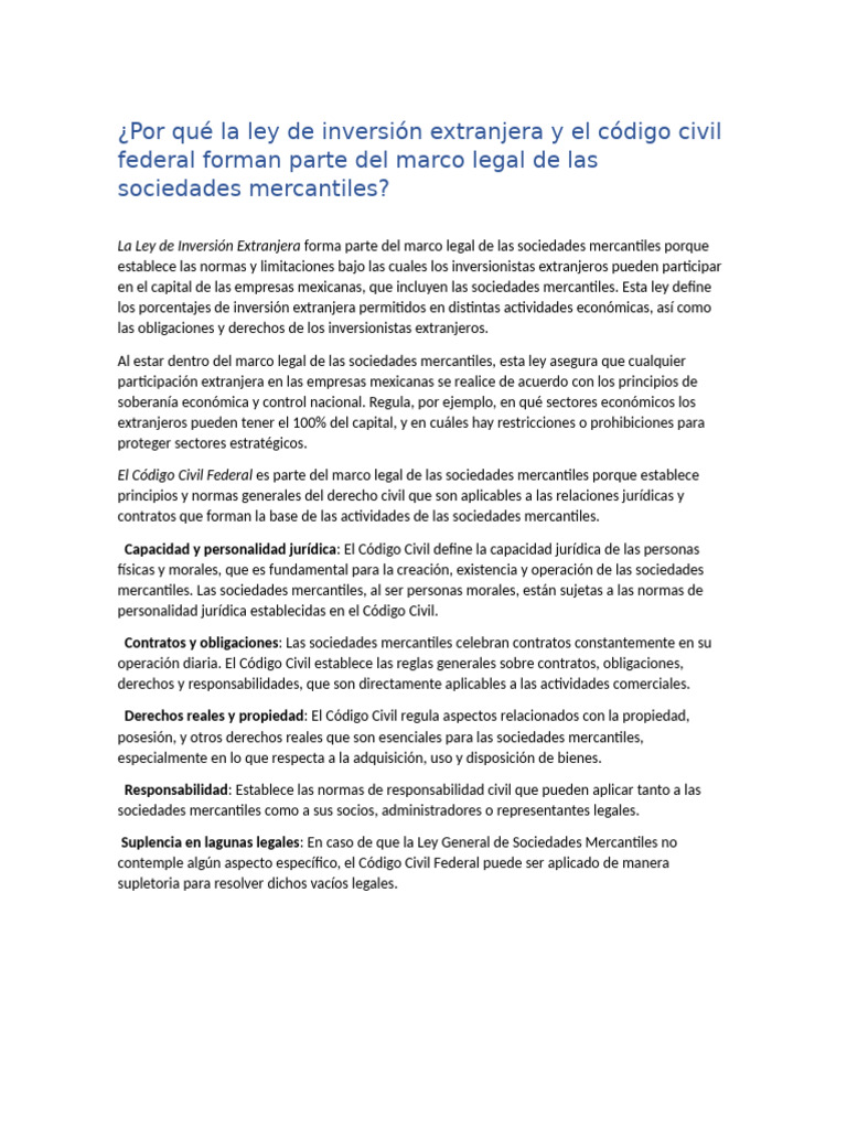 ley de inversion extranjera y código civíl federal | PDF | Sociedad de ...