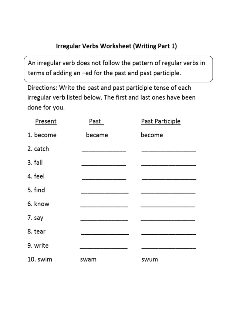 Irregular Verbs Writing P 1 Intermediate | PDF