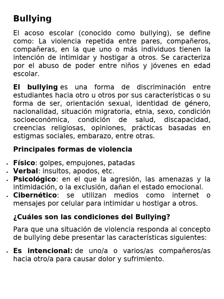 Definición y Tipos de Bullying Escolar | PDF